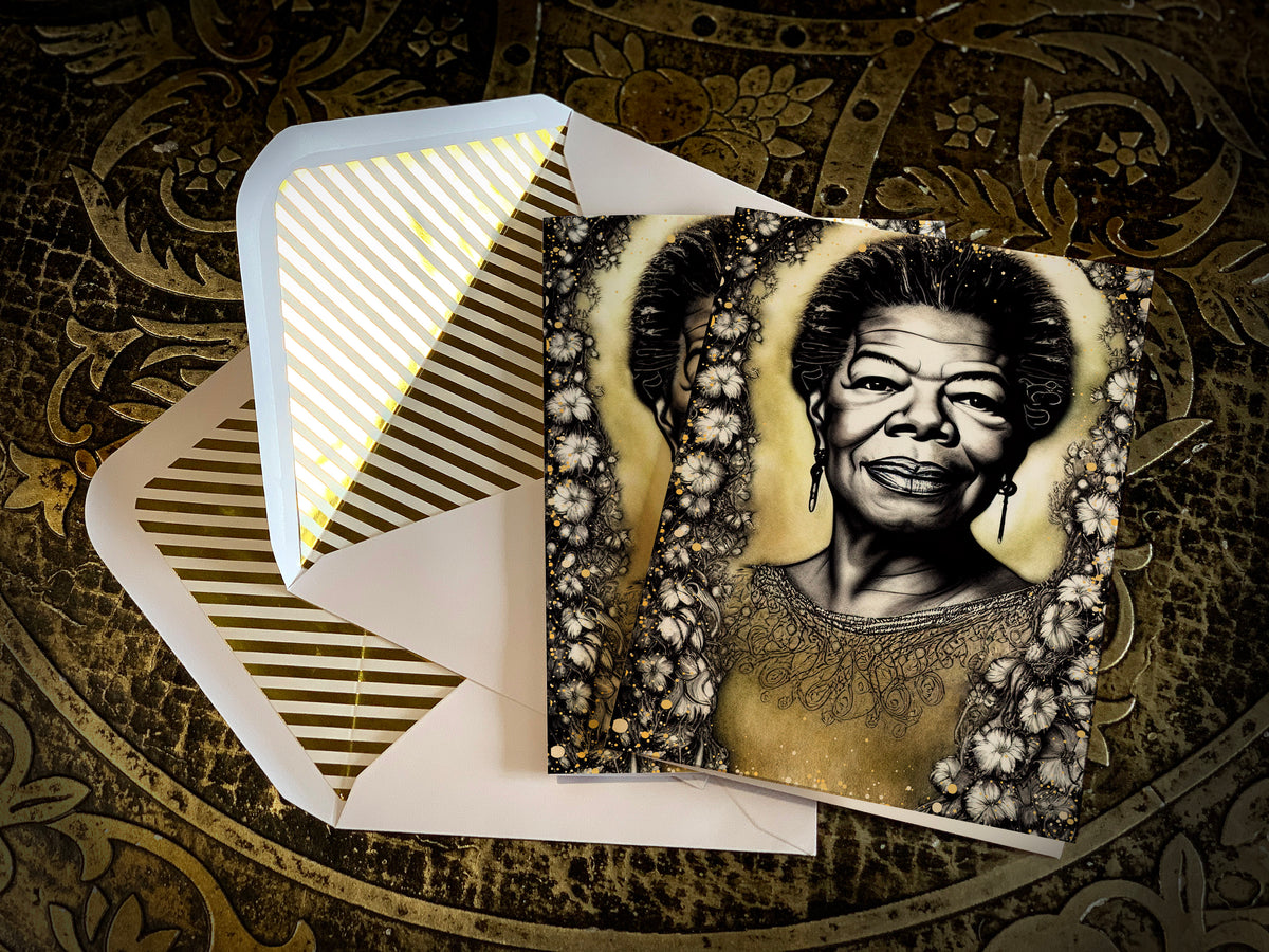 Illustrated Portrait of Author Maya Angelou, Greeting Card with Elegan ...