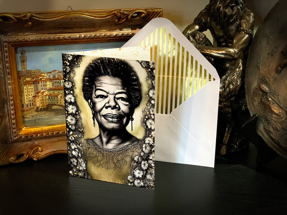 Illustrated Portrait of Author Maya Angelou, Greeting Card with Elegan ...