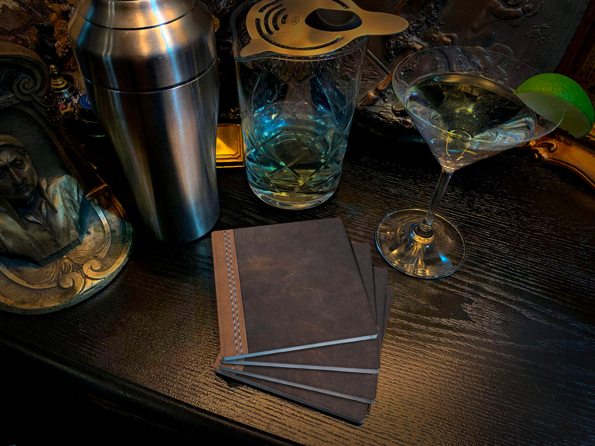 Stitched Leather, Optical Illusion Drink Coasters, Made from Stone wit ...