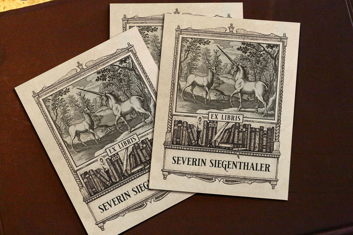 Stag and Unicorn, Personalized Ex-Libris Bookplates, Crafted on Tradit ...