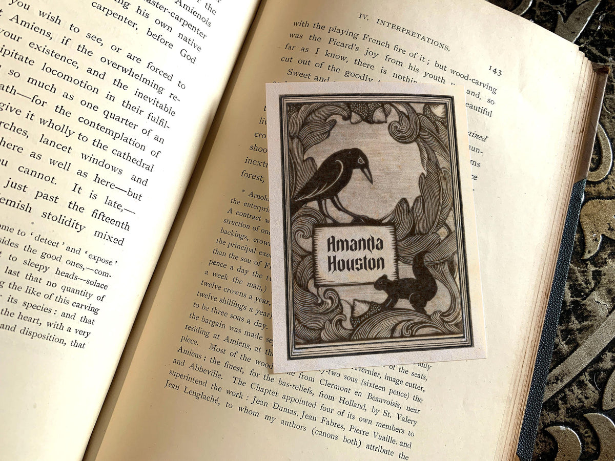 Raven and Squirrel, Personalized Ex-Libris Bookplates, Crafted on Trad ...