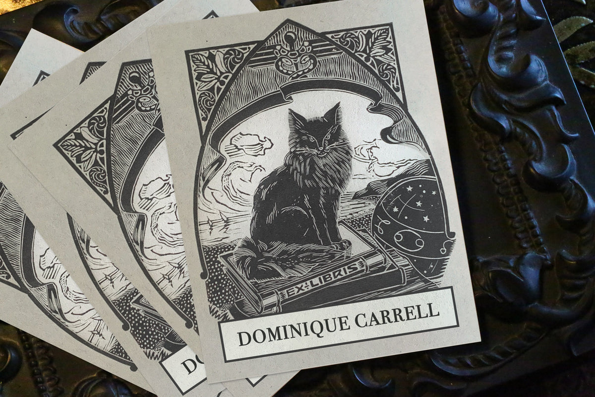 Mysterious Black Cat, Personalized Dark Academia Ex-Libris Bookplates ...