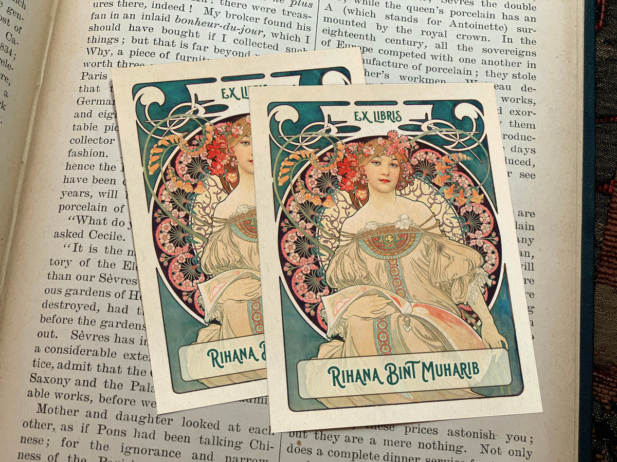 Literature Muse by Alphonse Mucha, Personalized Art Nouveau Ex-Libris ...