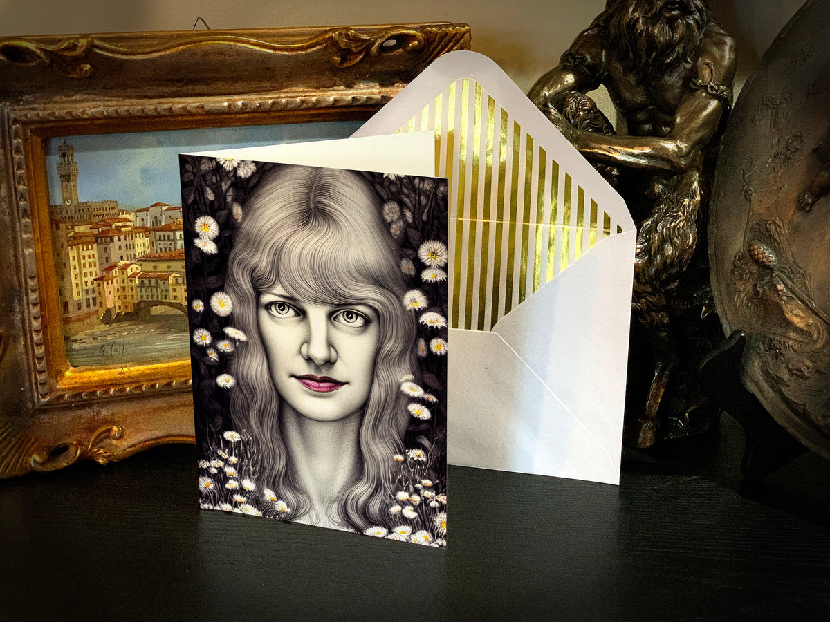 Illustrated Portrait of Author Sylvia Plath, Greeting Card with Elegan ...